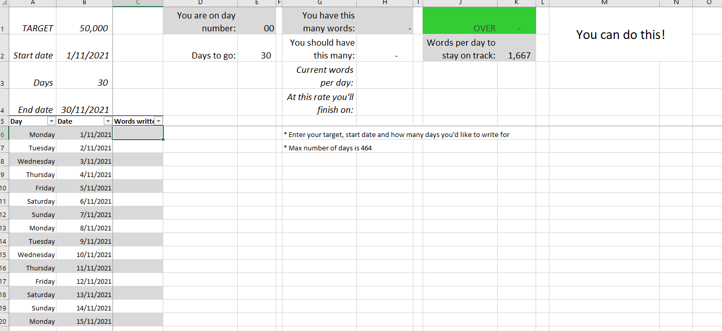 Nanowrimo printables and tools for Notion, Excel and Sheets – Nat Newman